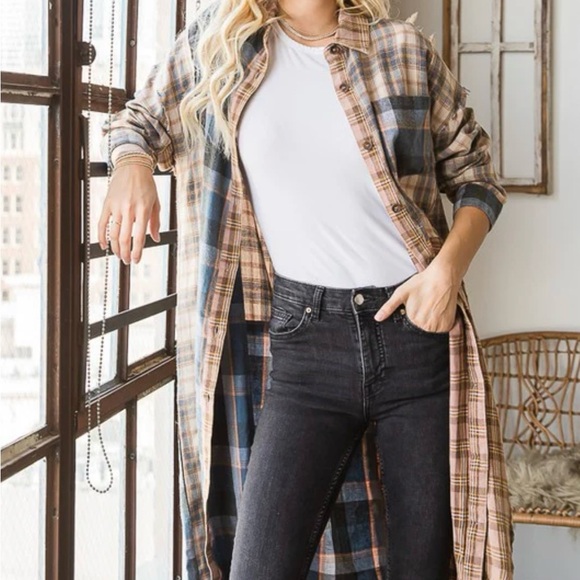 Oli & Hali | Jackets & Coats | Oli Hali Plaid Longline Jacket Blue And ...